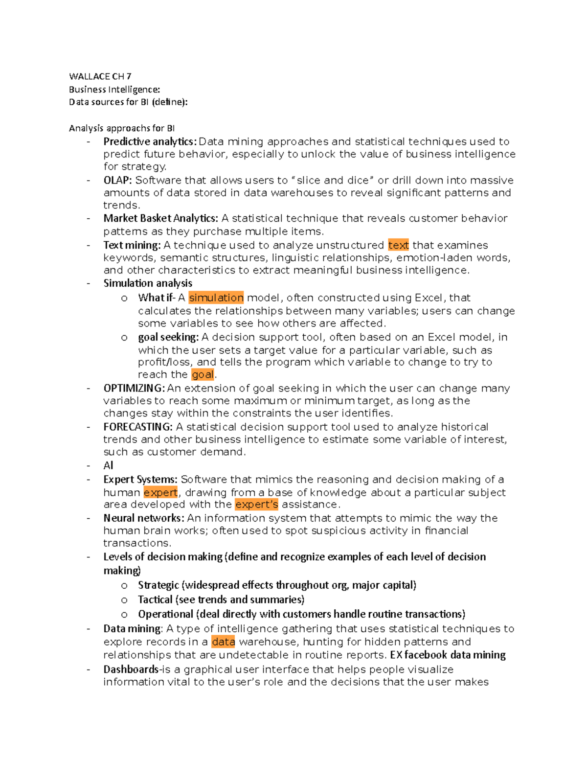 Itm 310 2 - Lecture notes ch 4 - 7 - WALLACE CH 7 Business Intelligence ...