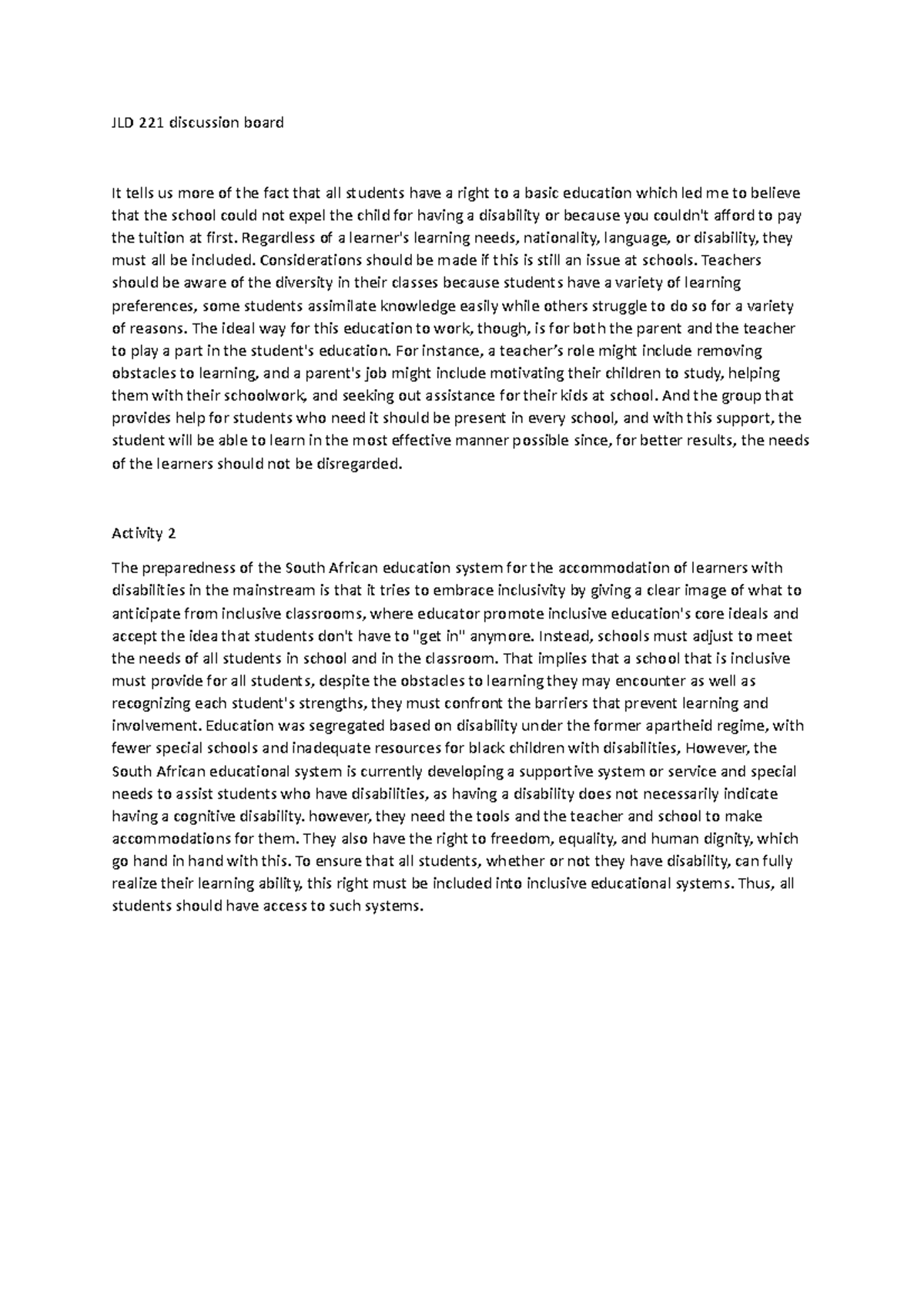 Jld discusion board - JLD 221 discussion board It tells us more of the ...