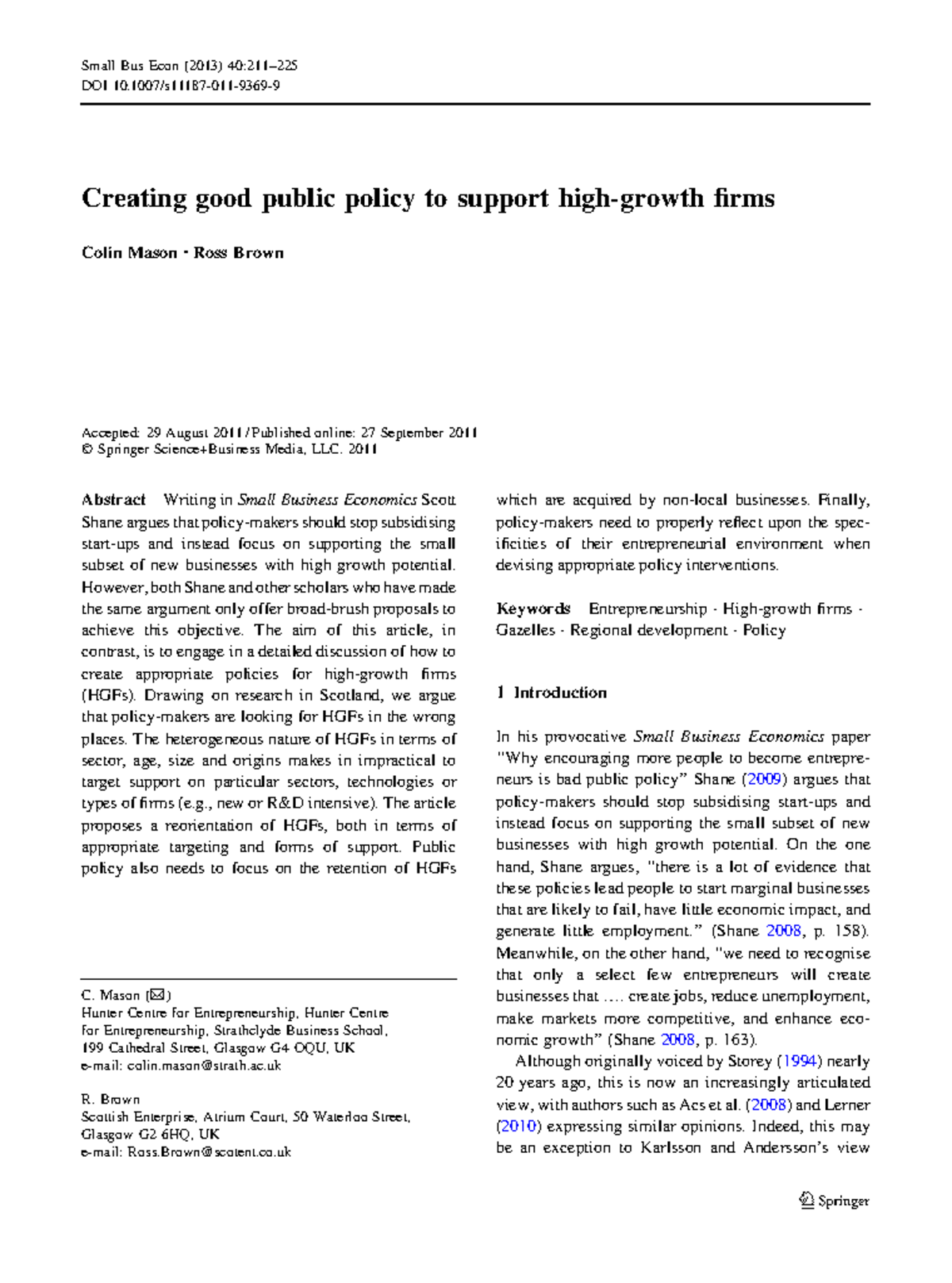 Creating good public policy to support high growth firms - Creating ...