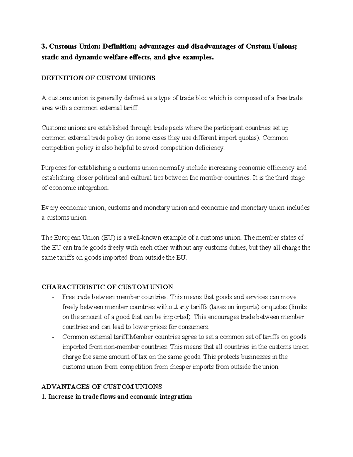 Custom Unions - 3. Customs Union: Definition; advantages and ...