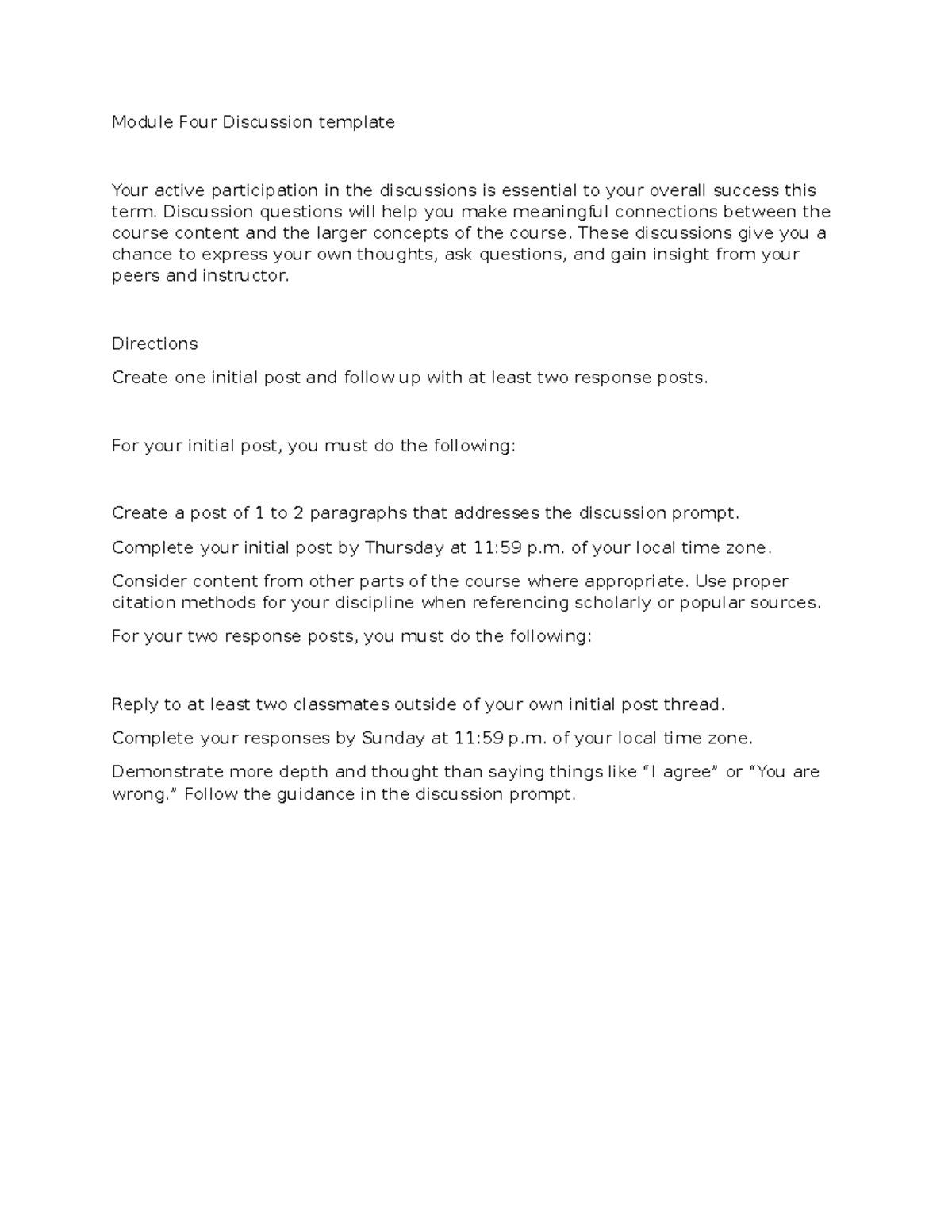 Module Four Discussion Template Discussion Questions Will Help You
