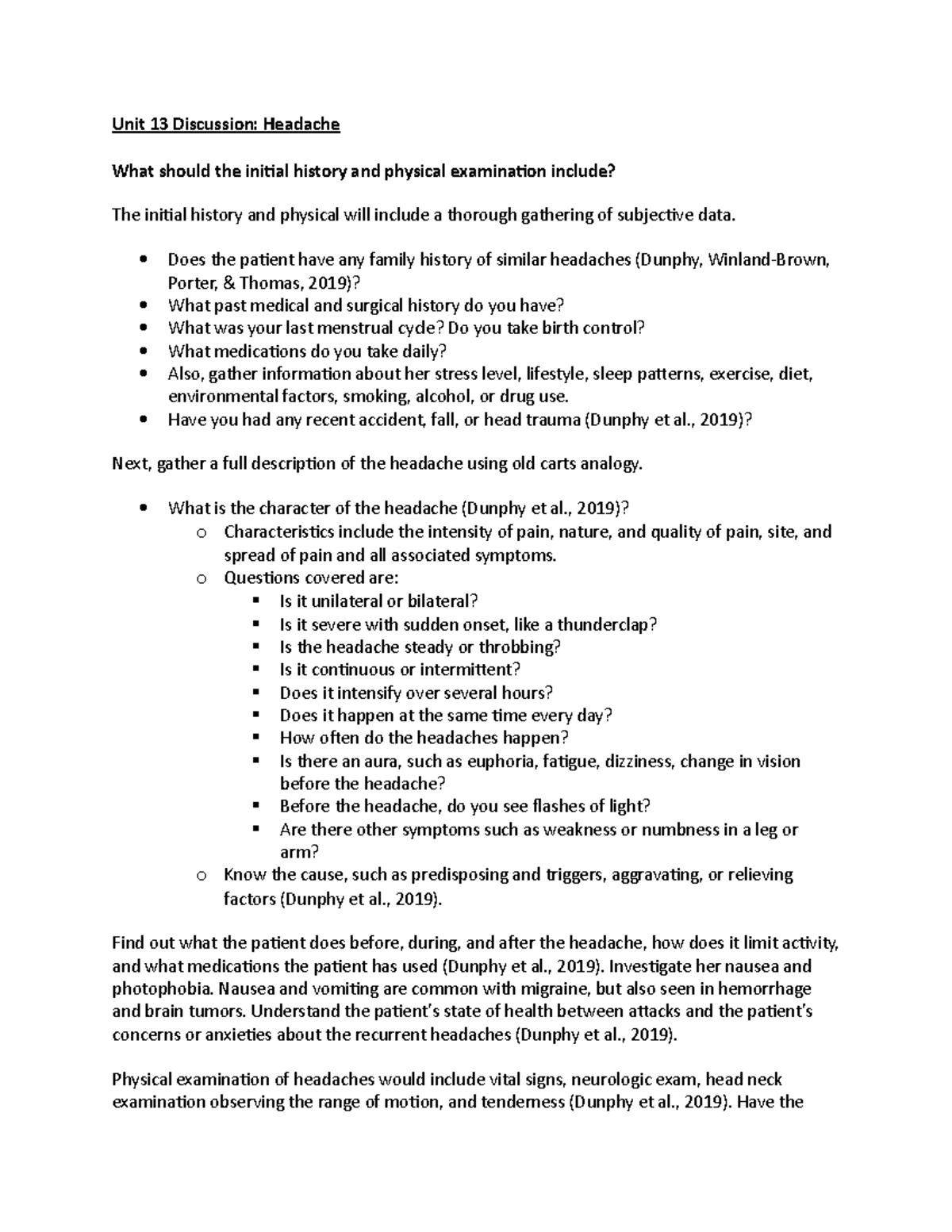 Headache Discussion Question Scenario - Unit 13 Discussion: Headache ...