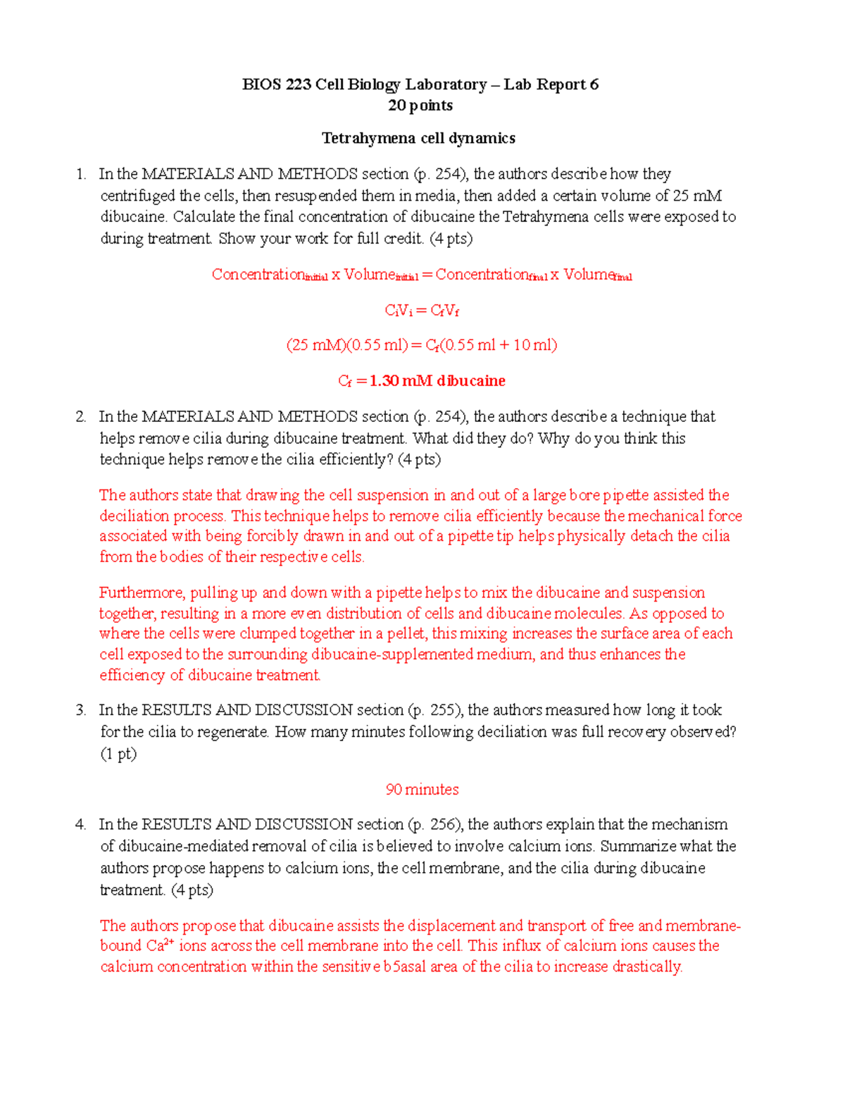 Chiu Ryan Lab Report Tetrahymena - BIOS 223 Cell Biology Laboratory ...