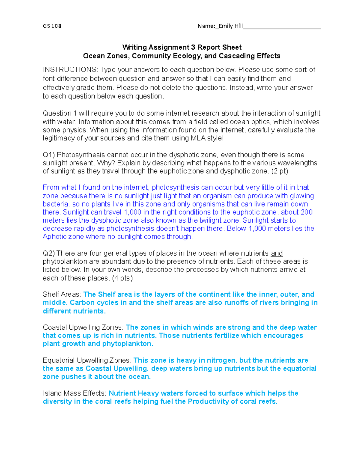 Writing Assignment 3 - Please use some sort of font difference between ...