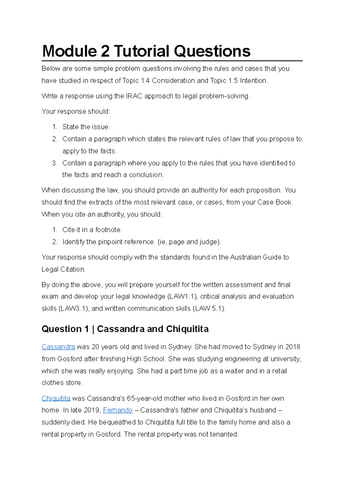 Module 2 Tutorial Questions - Module 2 Tutorial Questions Below are ...