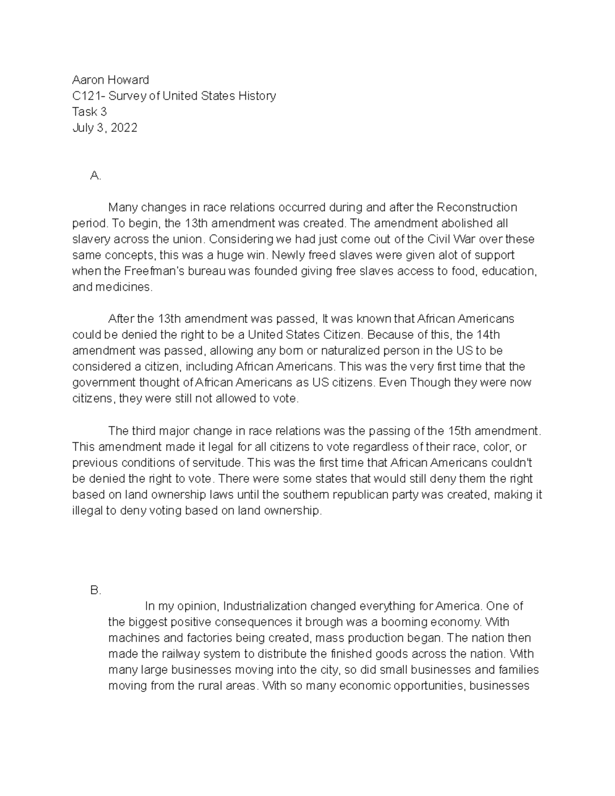 C121 task 3 - paper - Aaron Howard C121- Survey of United States ...