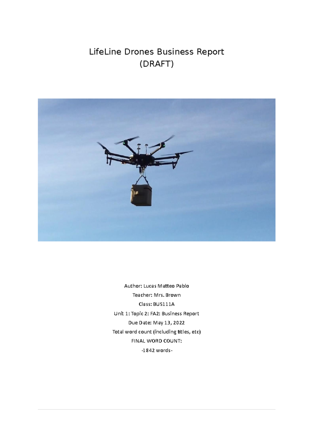 Business Report FA1 Medical Drones 22/25 - LifeLine Drones Business ...