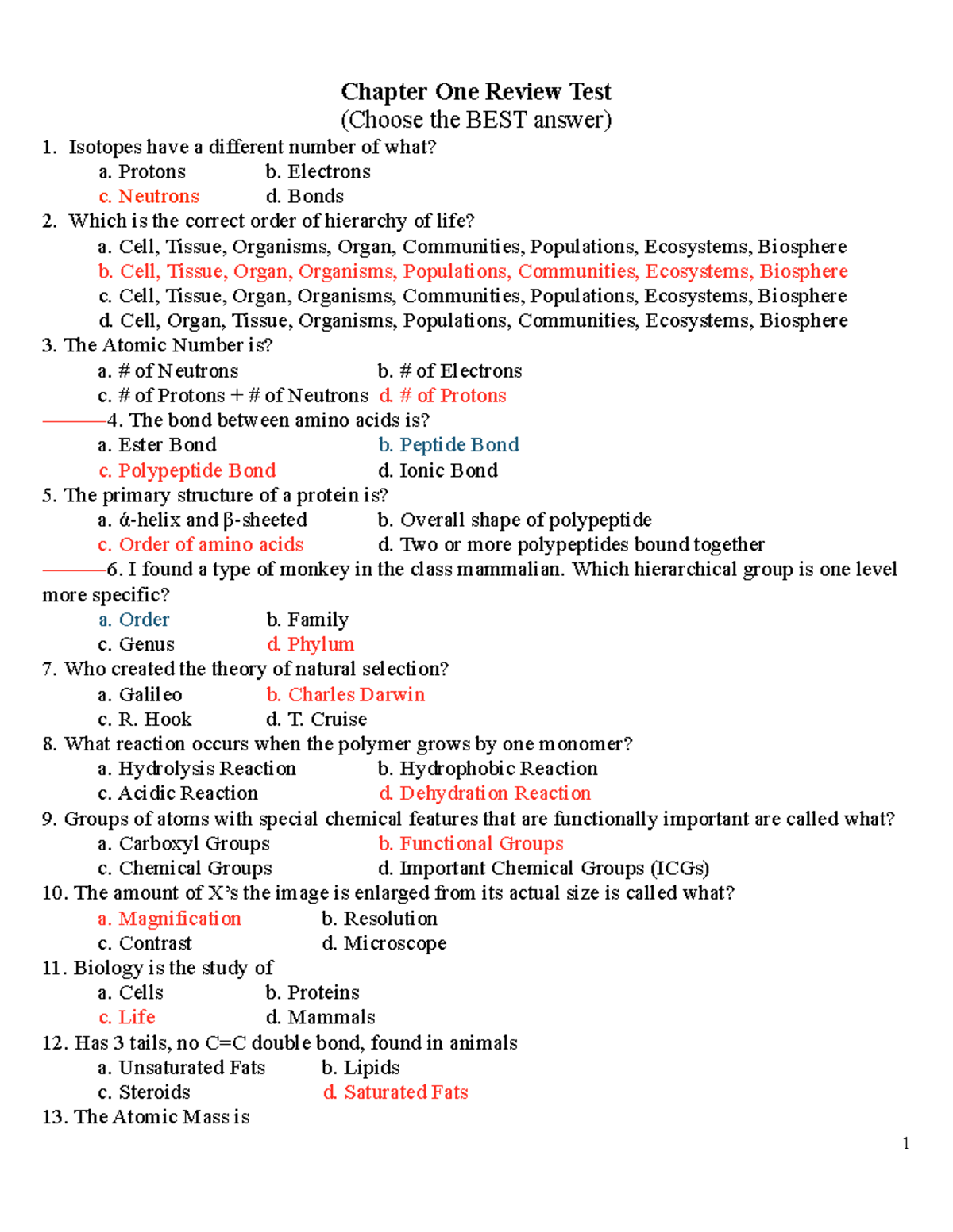 Chapter 1 exam review - Chapter One Review Test (Choose the BEST answer ...