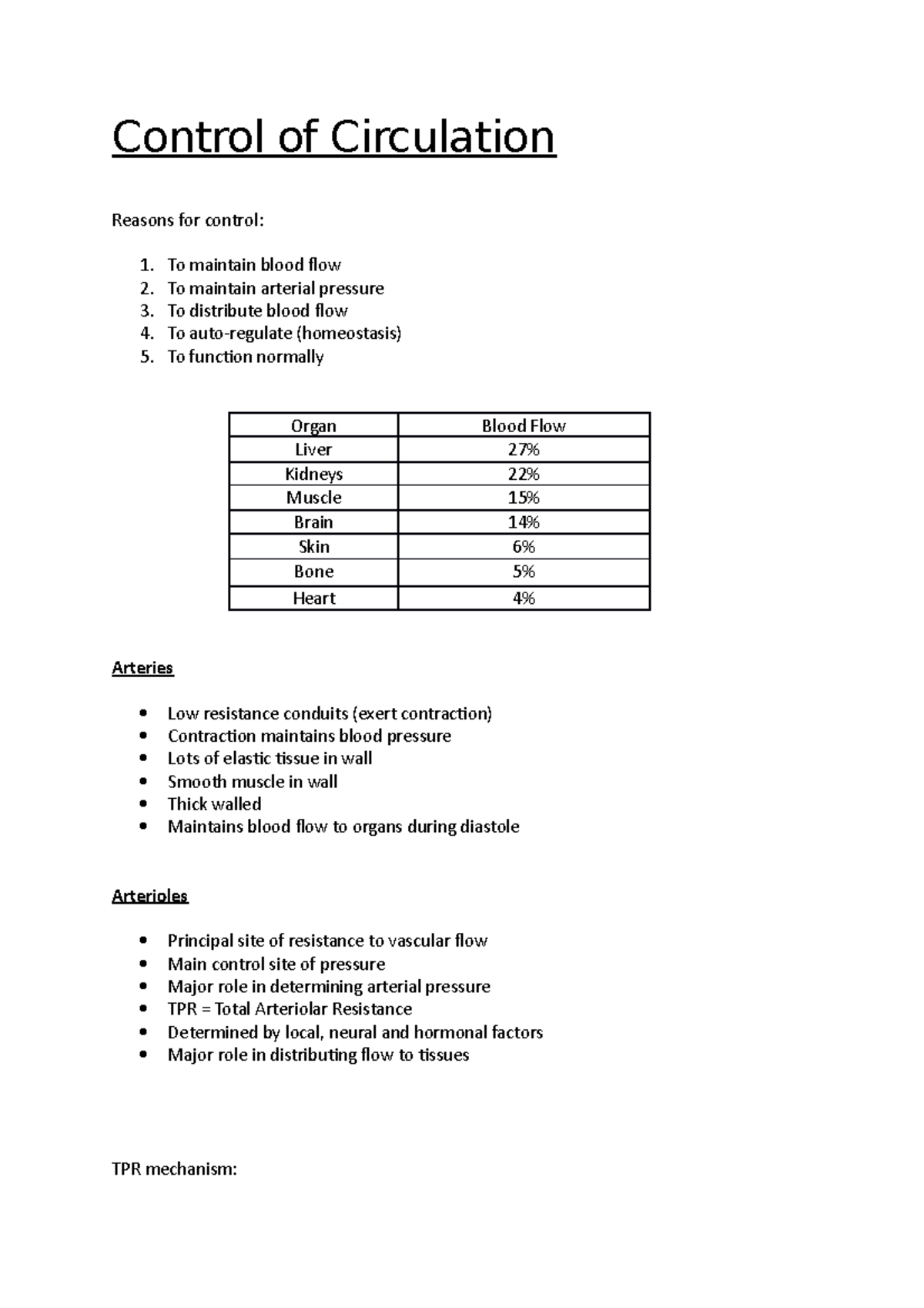 Control of Circulation - Control of Circulation Reasons for control: To ...