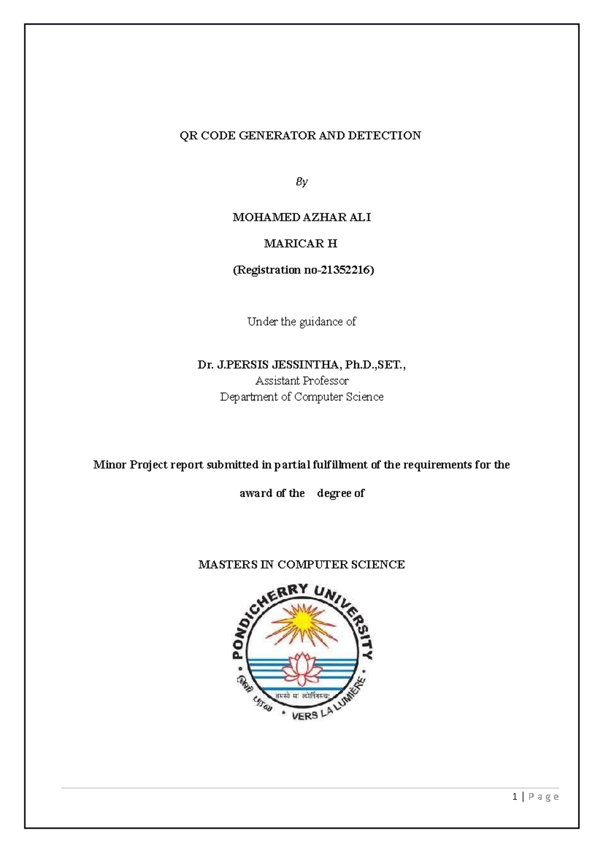 Qr Code Generator And Detection Qr Code Generator And Detection By Mohamed Azhar Ali Maricar H