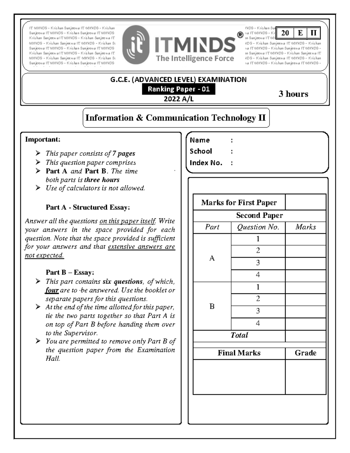 Ranking Paper 01 - II(A) - IT MINDS - Krishan Sanjeewa IT MINDS ...