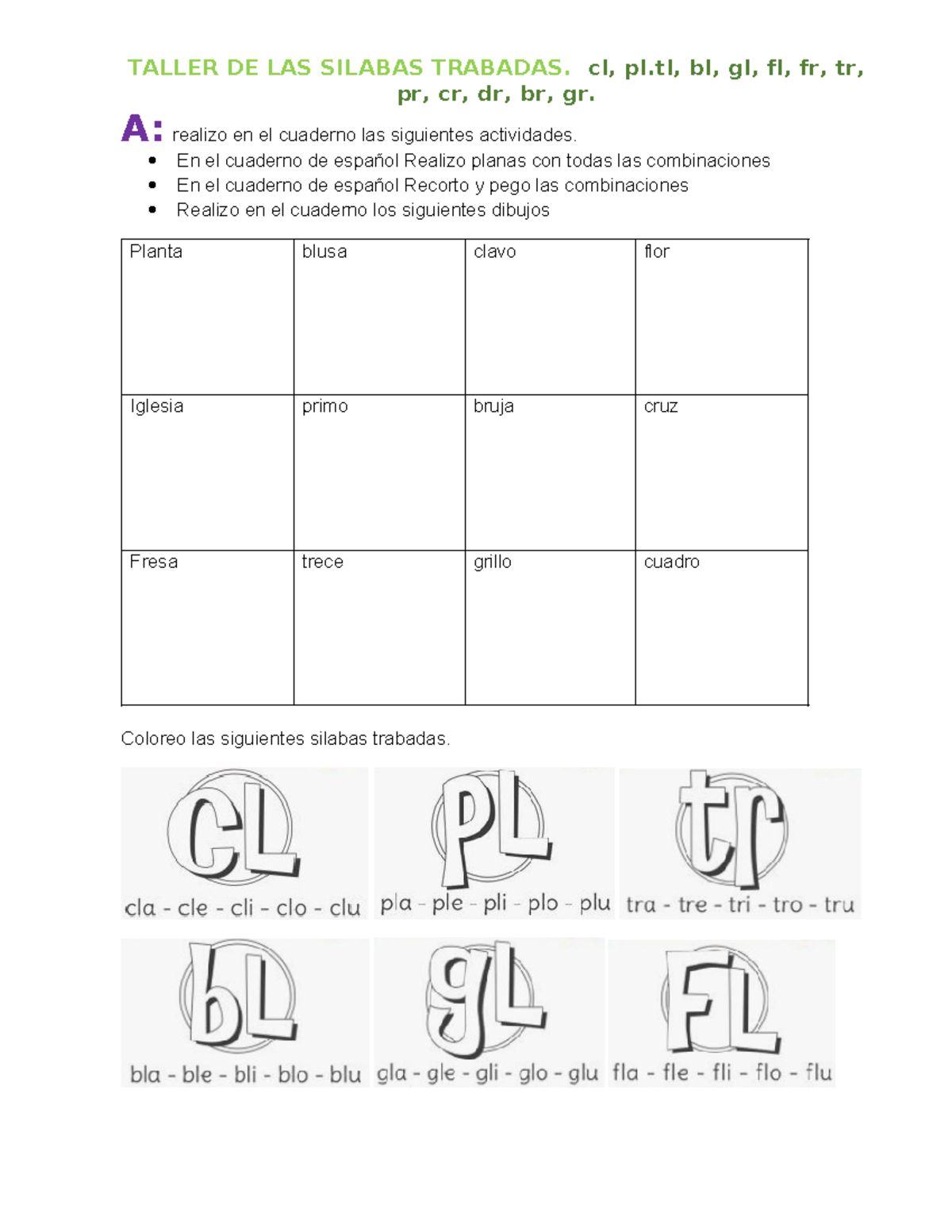 598520774 Taller DE LAS Silabas Trabadas - TALLER DE LAS SILABAS ...