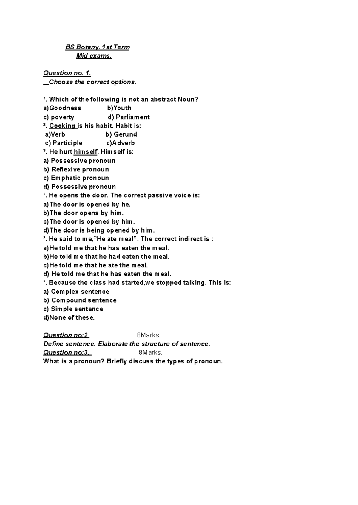 BS Botany(1st term). Functional English paper. - BS Botany. 1st Term ...