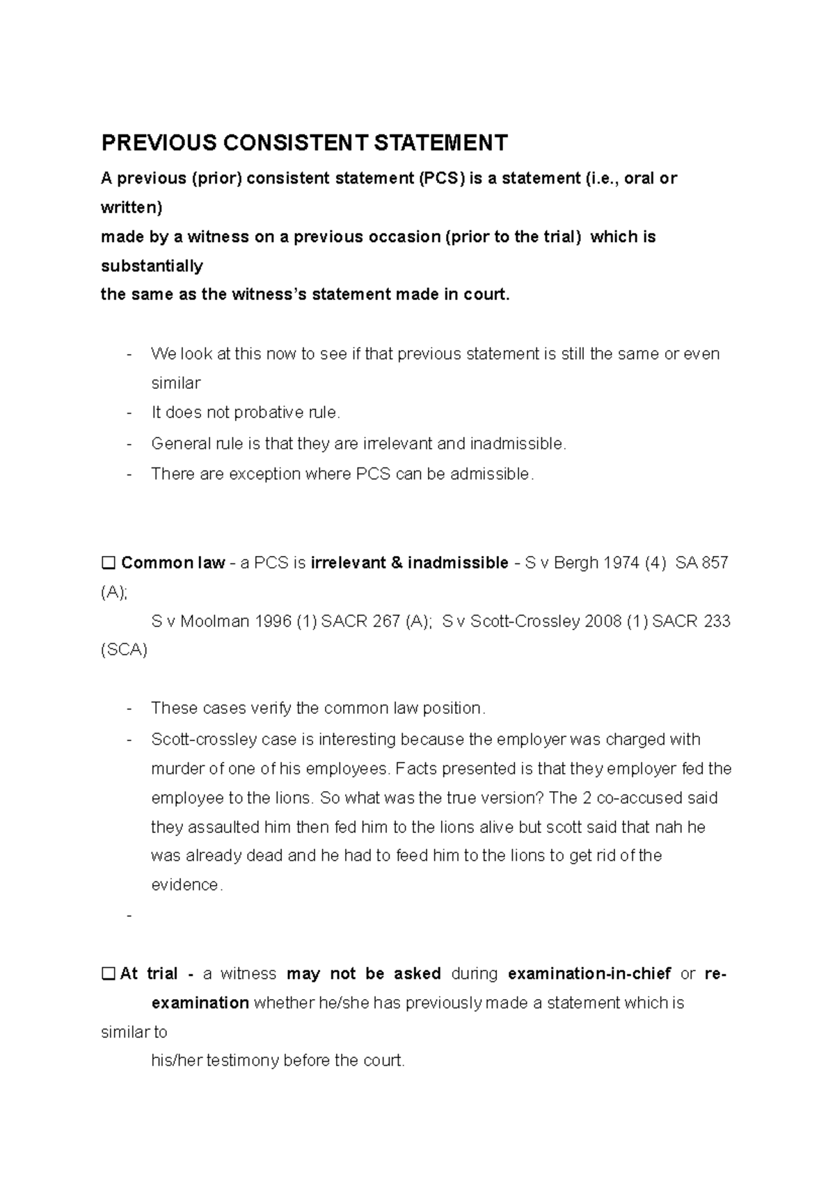 Previous Consistent Statement - PREVIOUS CONSISTENT STATEMENT A ...