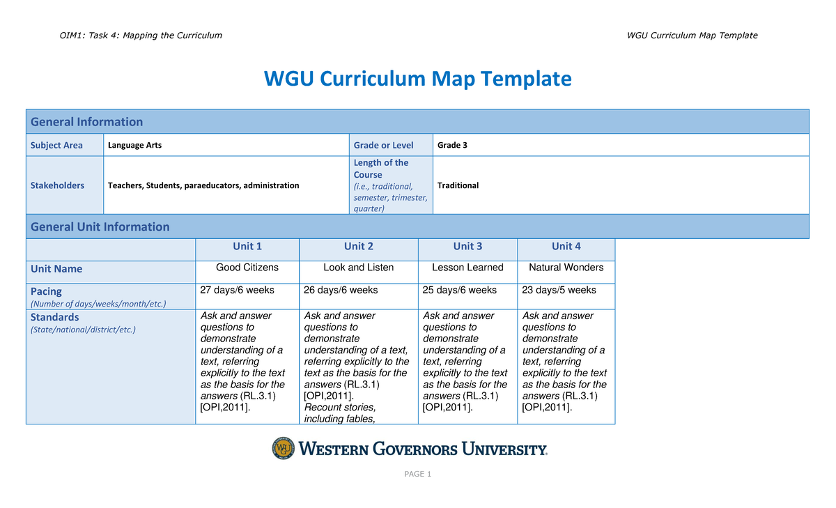 Task 4 - Curriculum Map 3 - WGU Curriculum Map Template General ...