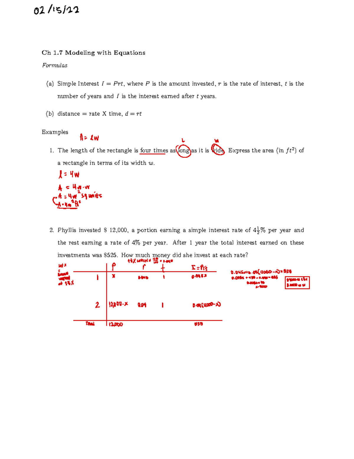 Ch1 Lecture Notes Ch 1 Modeling With Equations Formulas A Simple
