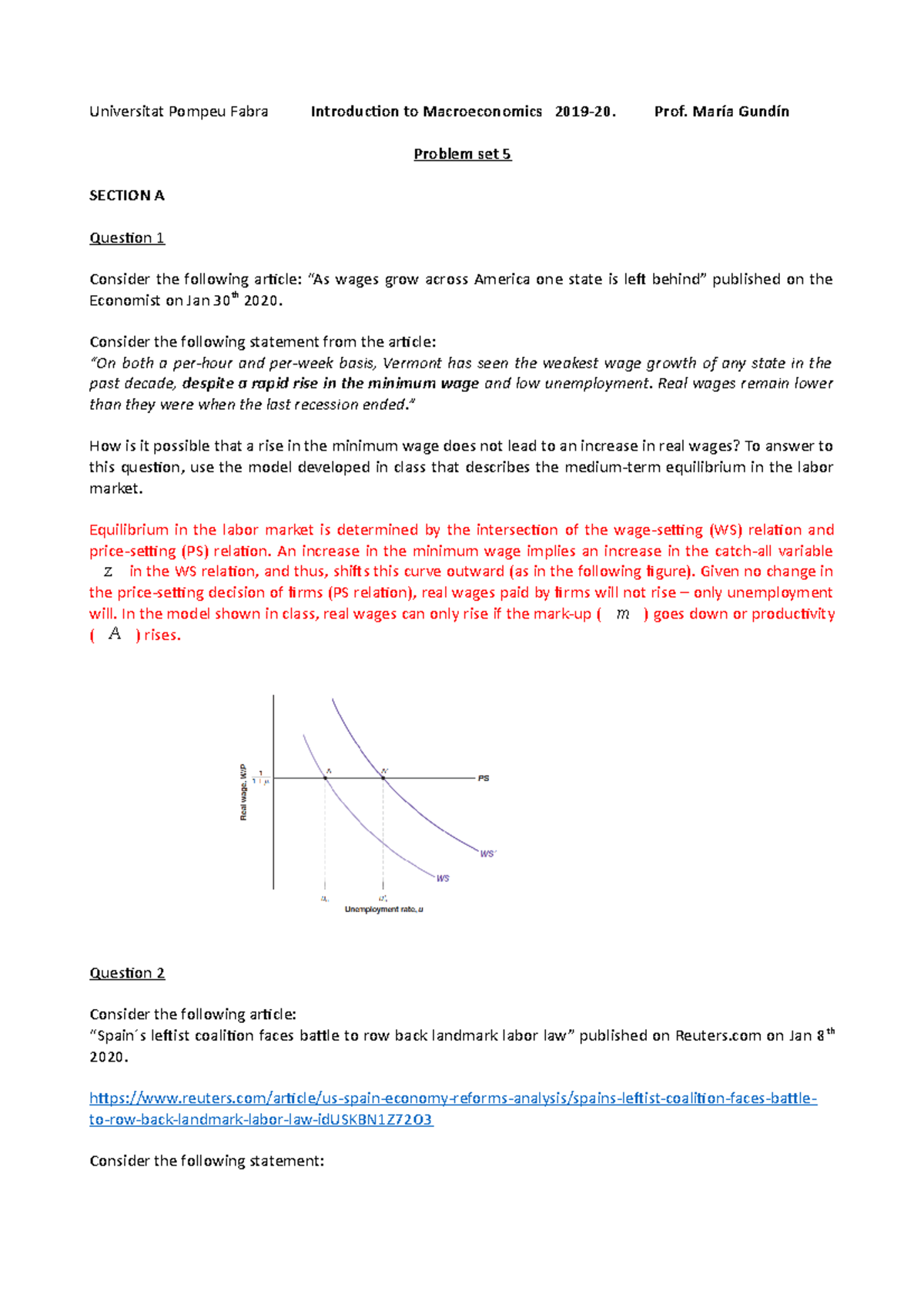 PS5 2020 Solutions - PS5 - Universitat Pompeu Fabra Introduction to Macroeconomics 2019-20. Prof ...