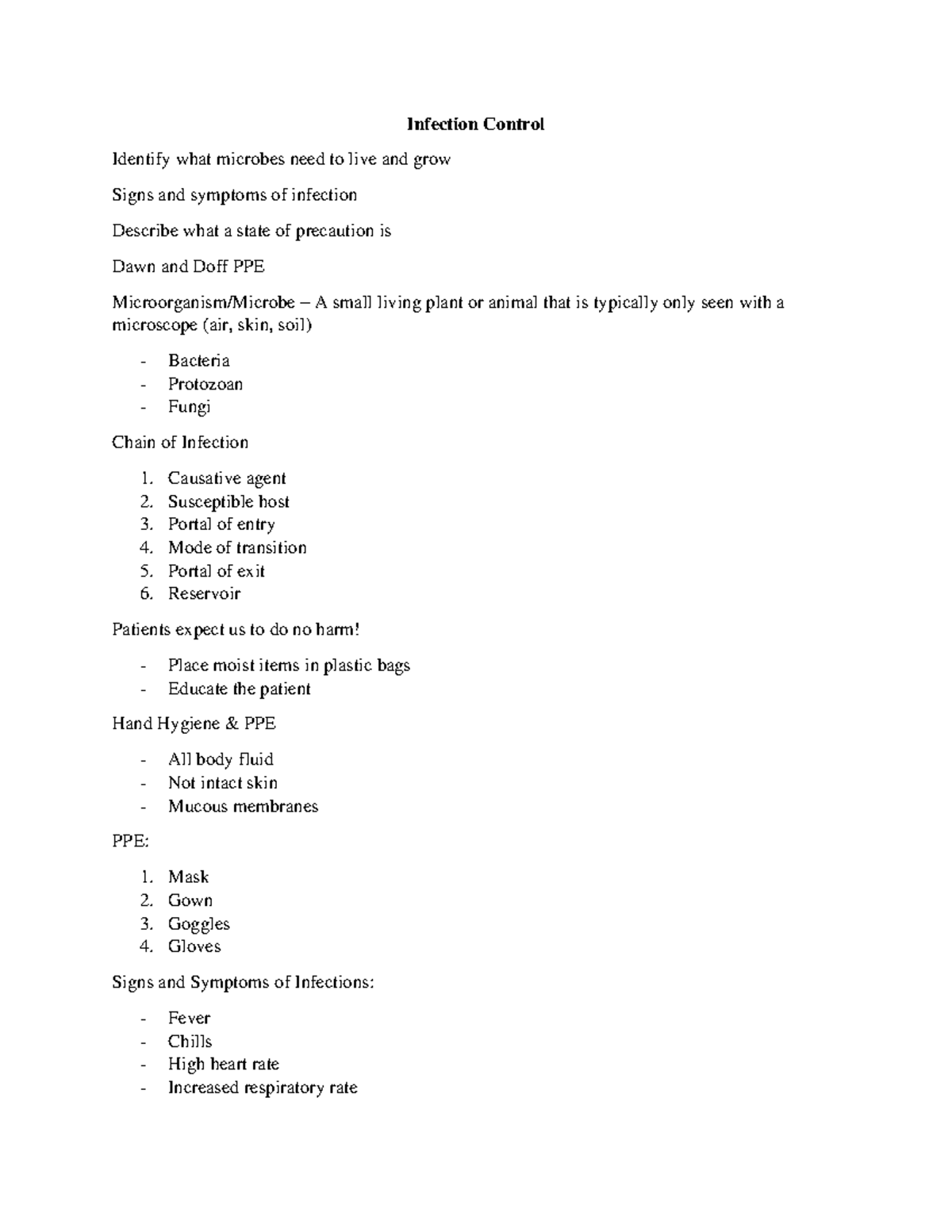 Infection Control Notes - Infection Control Identify what microbes need ...