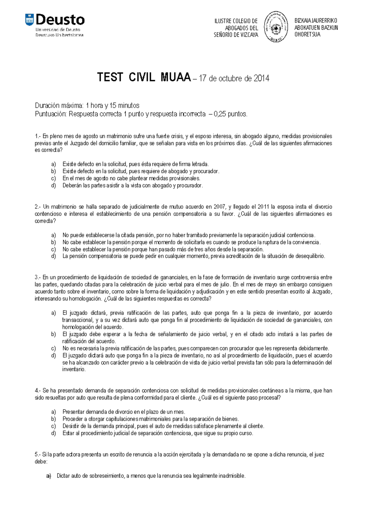 TEST Civil 2014 2015 - - Studocu