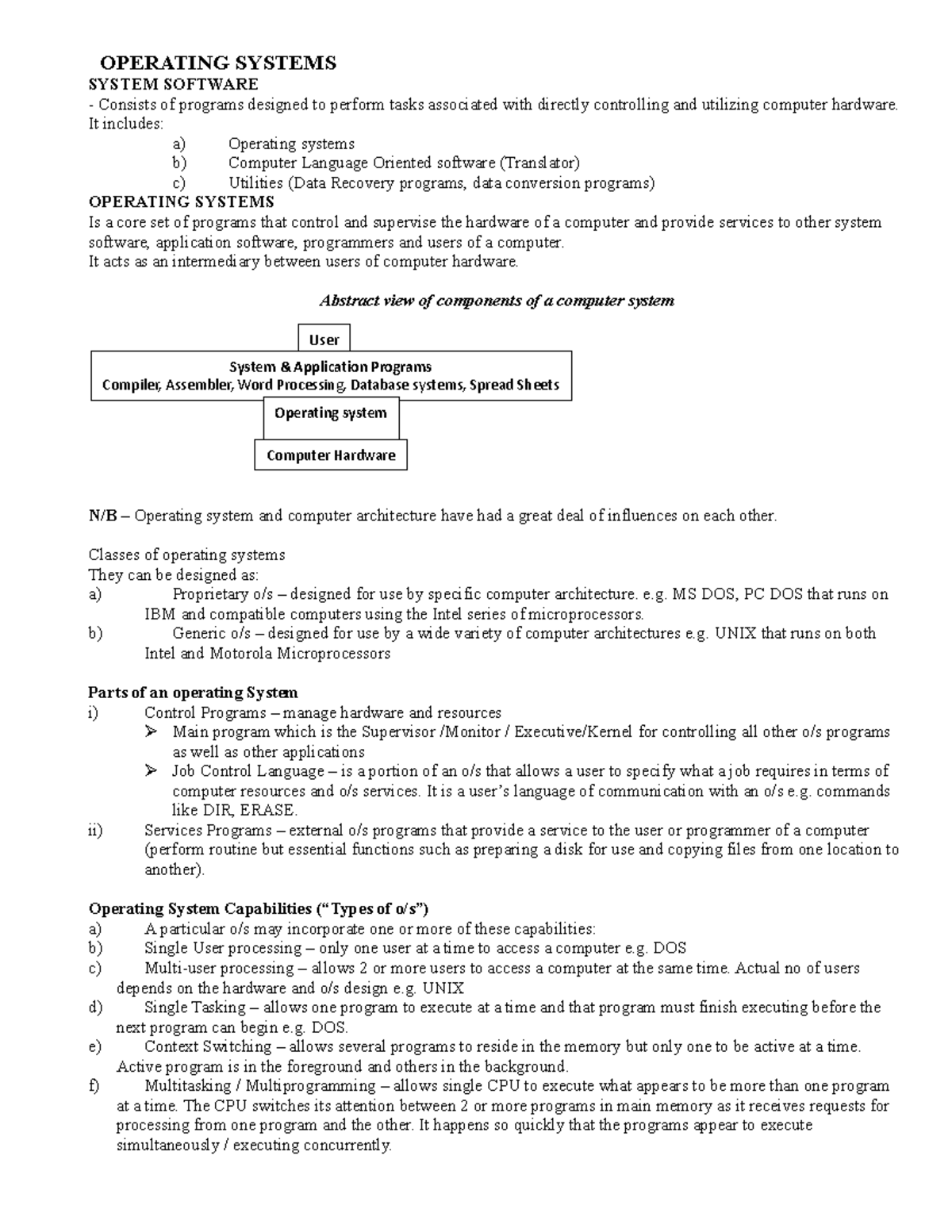 Operating Systems - Summary information technology - User System ...