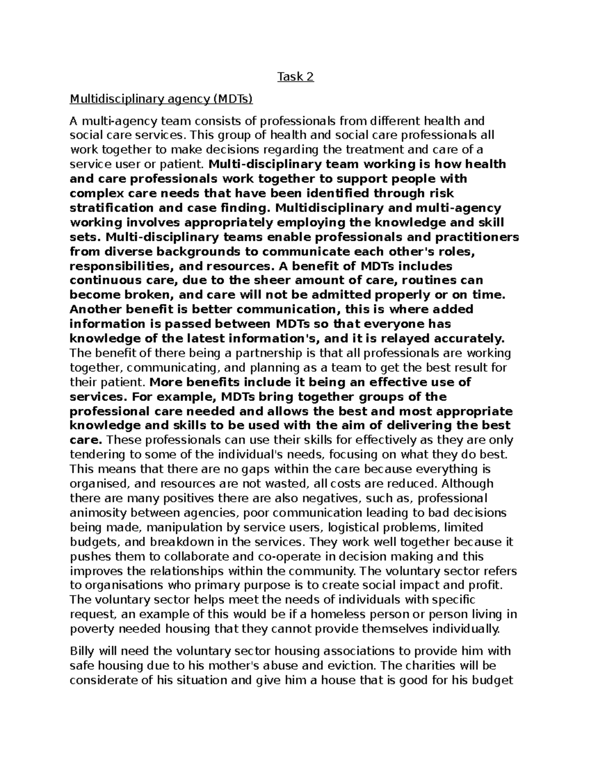 U5 assignment 2 - Task 2 Multidisciplinary agency (MDTs) A multi-agency team consists of - Studocu
