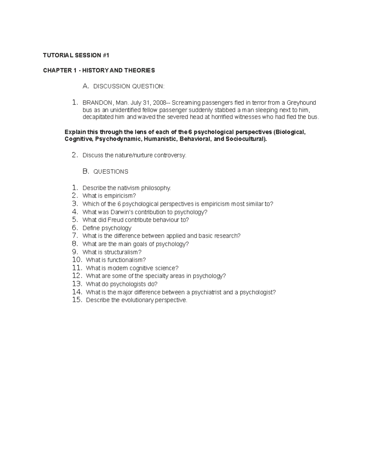 Tutorial Session - notes - TUTORIAL SESSION CHAPTER 1 - HISTORY AND ...