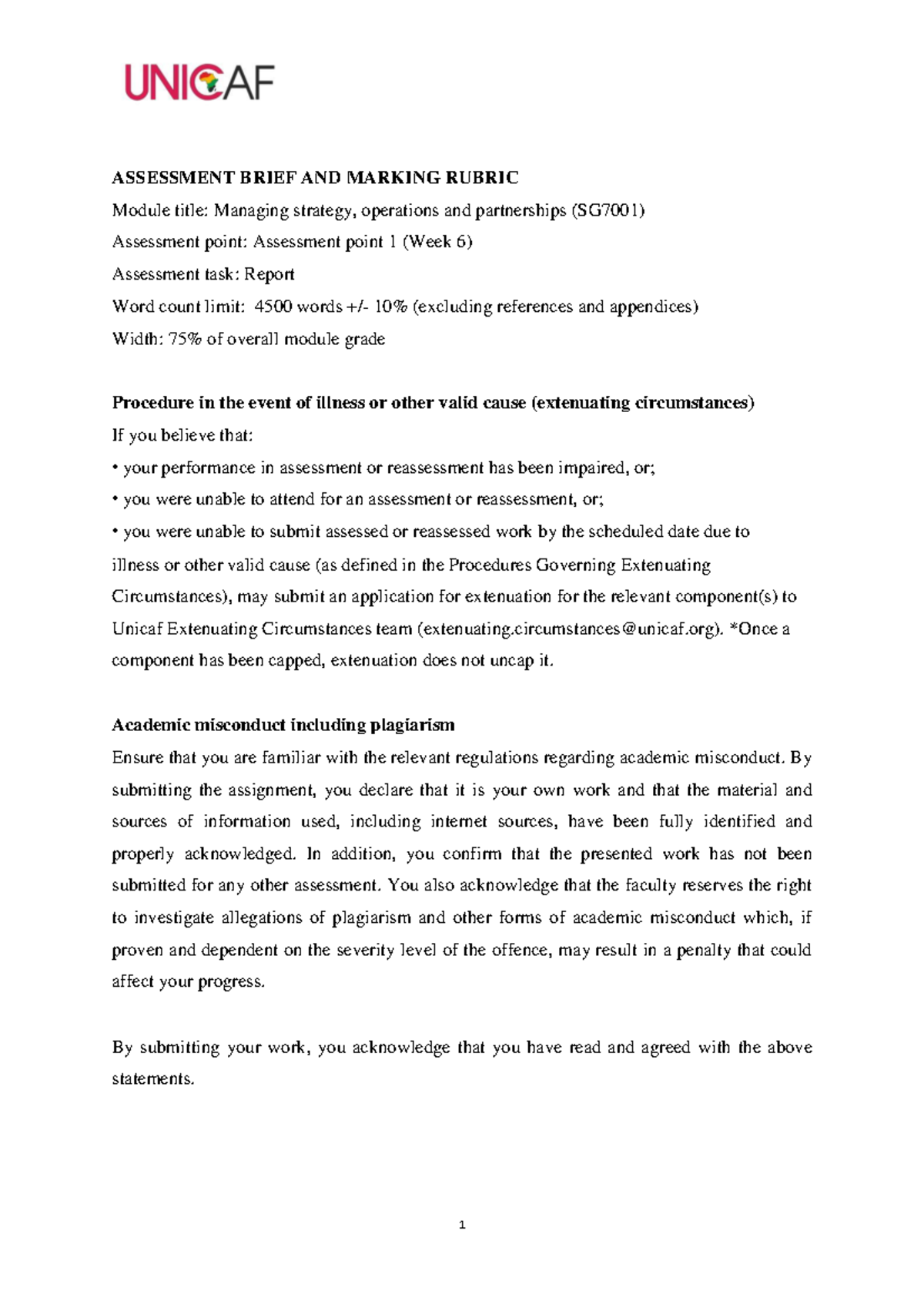 Assessment Brief for Assesment Point 1 - Report - ASSESSMENT BRIEF AND ...