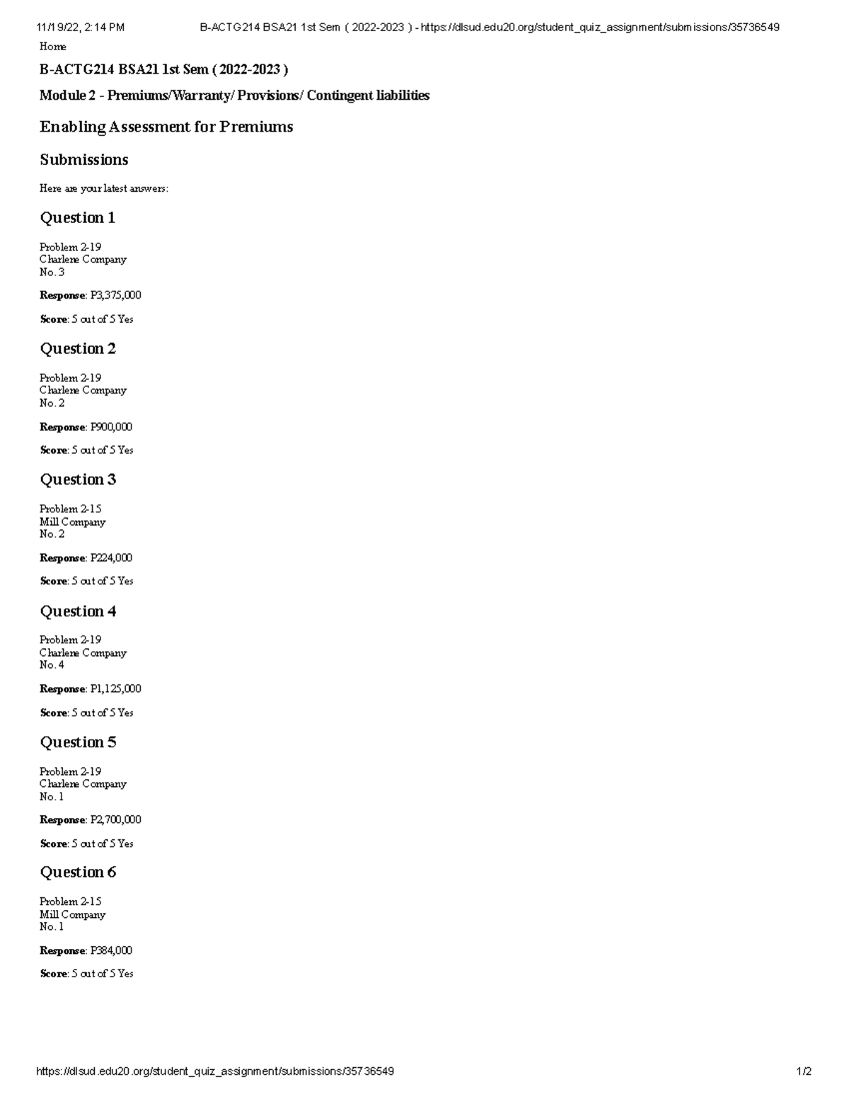 Enabling Assessment for Premiums - 11/19/22, 2:14 PM B-ACTG214 BSA21 1st Sem ( 2022-2023 ...