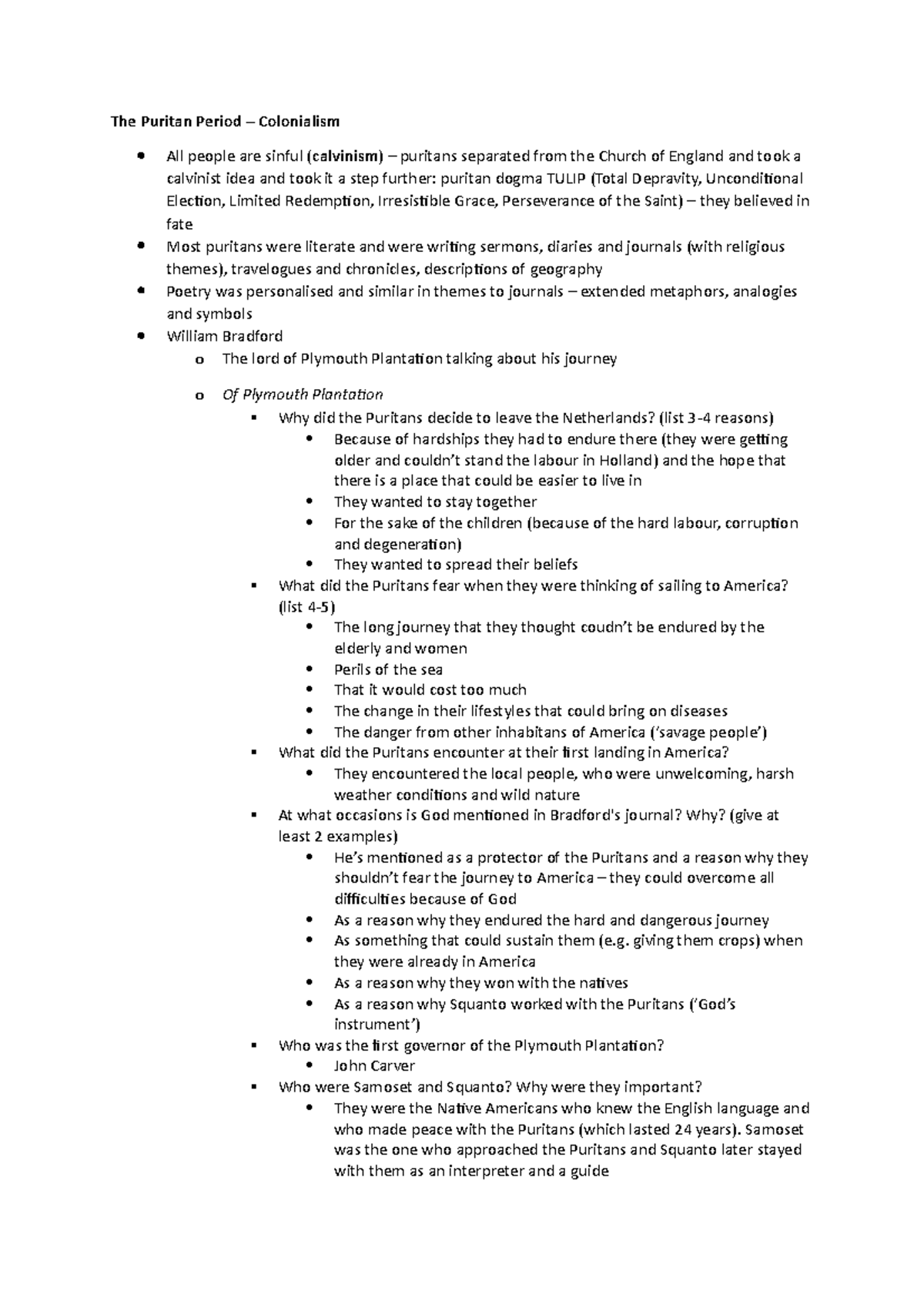 American Literature 1 semester notes - The Puritan Period – Colonialism ...