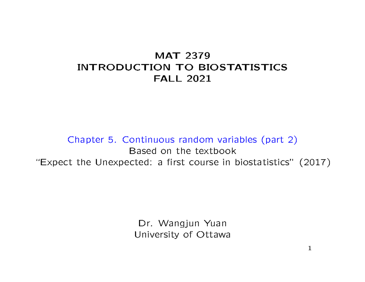 MAT2379 slides chapter 5 part2 annotated - MAT 2379 INTRODUCTION TO BIOSTATISTICS FALL 2021 ...