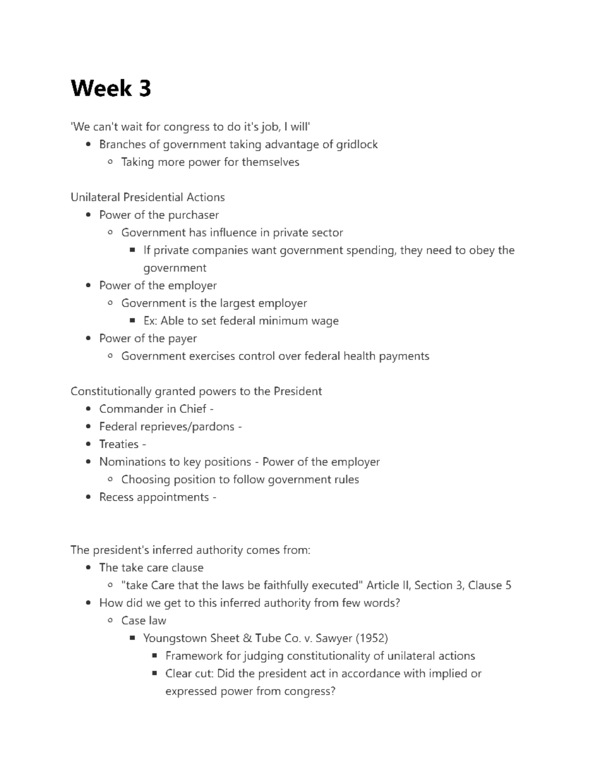 Presidential Actions - GOVT 350 - Studocu