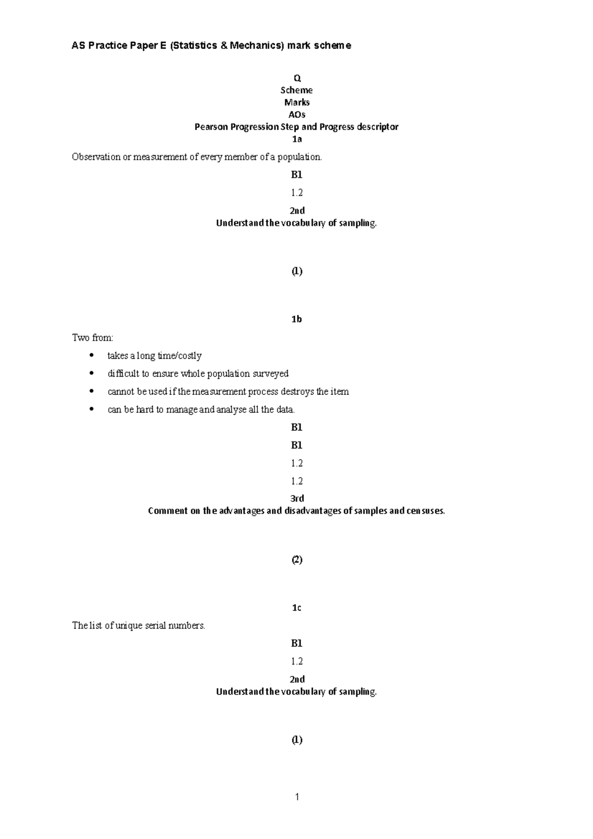 Paper E Mark Scheme - Q Scheme Marks AOs Pearson Progression Step and ...