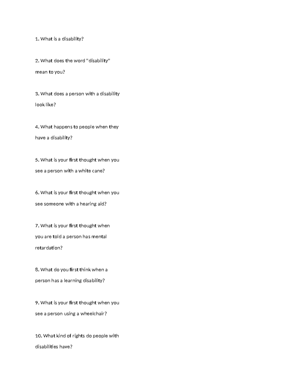 Disability Awareness assignment 10 10 - What is a disability? What does ...