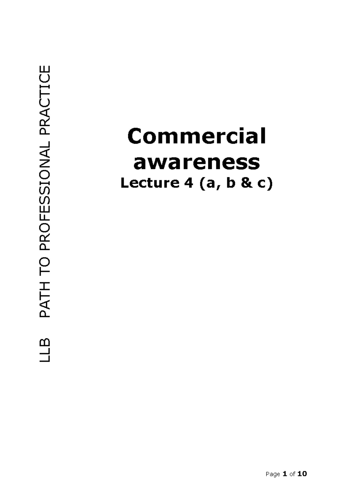 Lecture 4 Commercial awareness (handout) - LLB PATH TO PROFESSIONAL ...