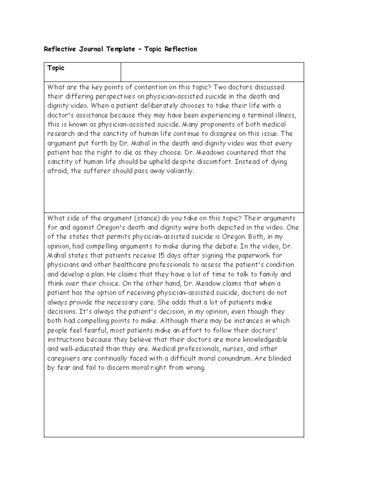 Bella Joseph Reflective Journal Template 2020 online phil434 ...