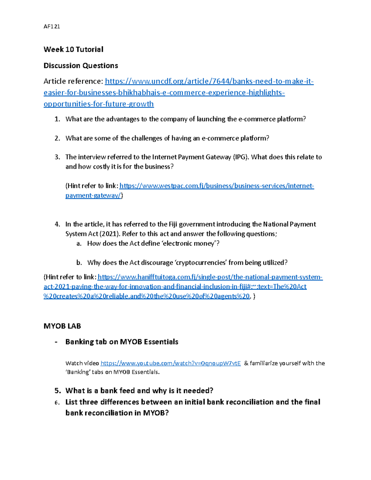 Week 10 Tutorial - Introduction to accounting and financial management 2 - USP - Studocu
