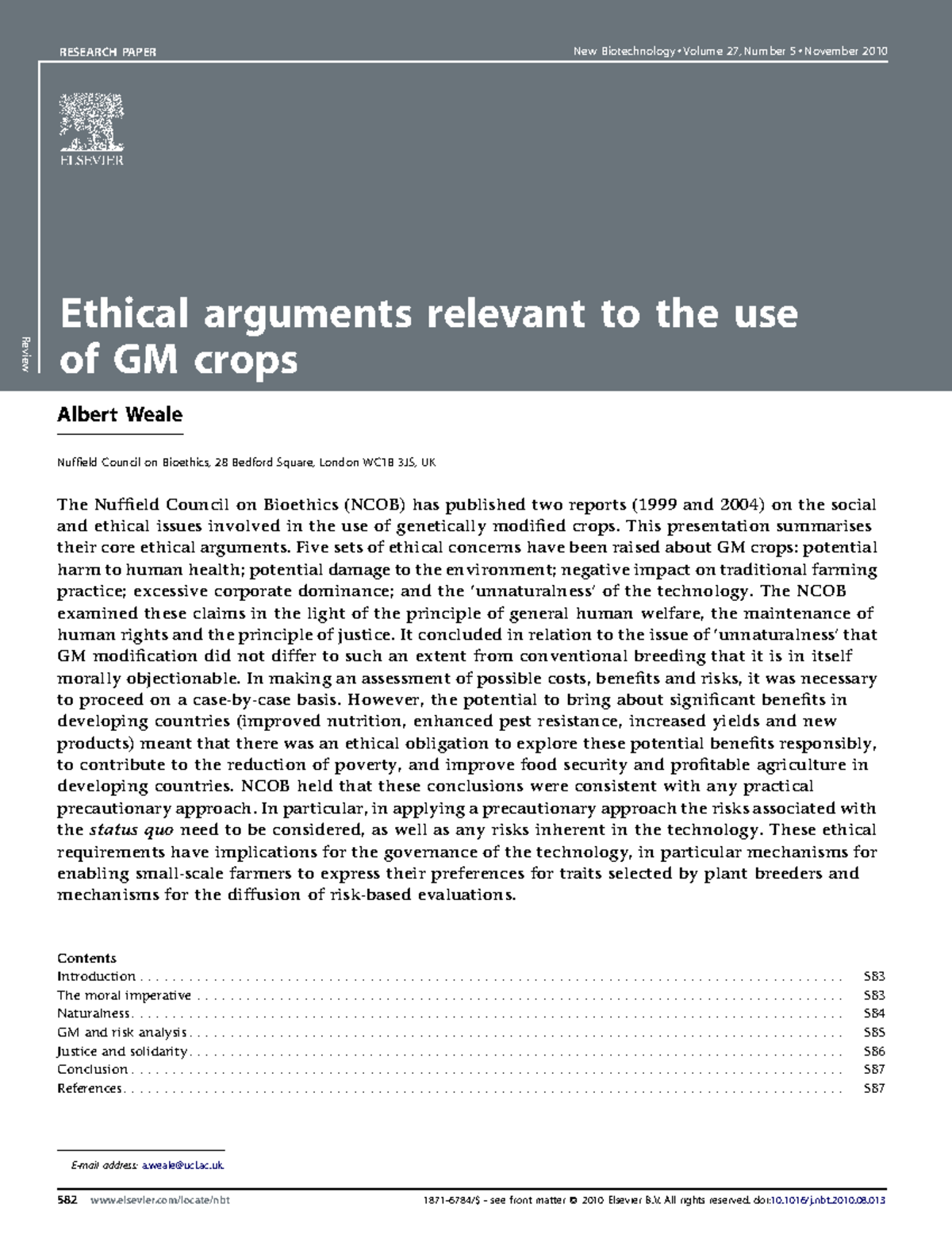 Weale 2010 GMO crops ethics - RESEARCH PAPER New Biotechnology Volume ...