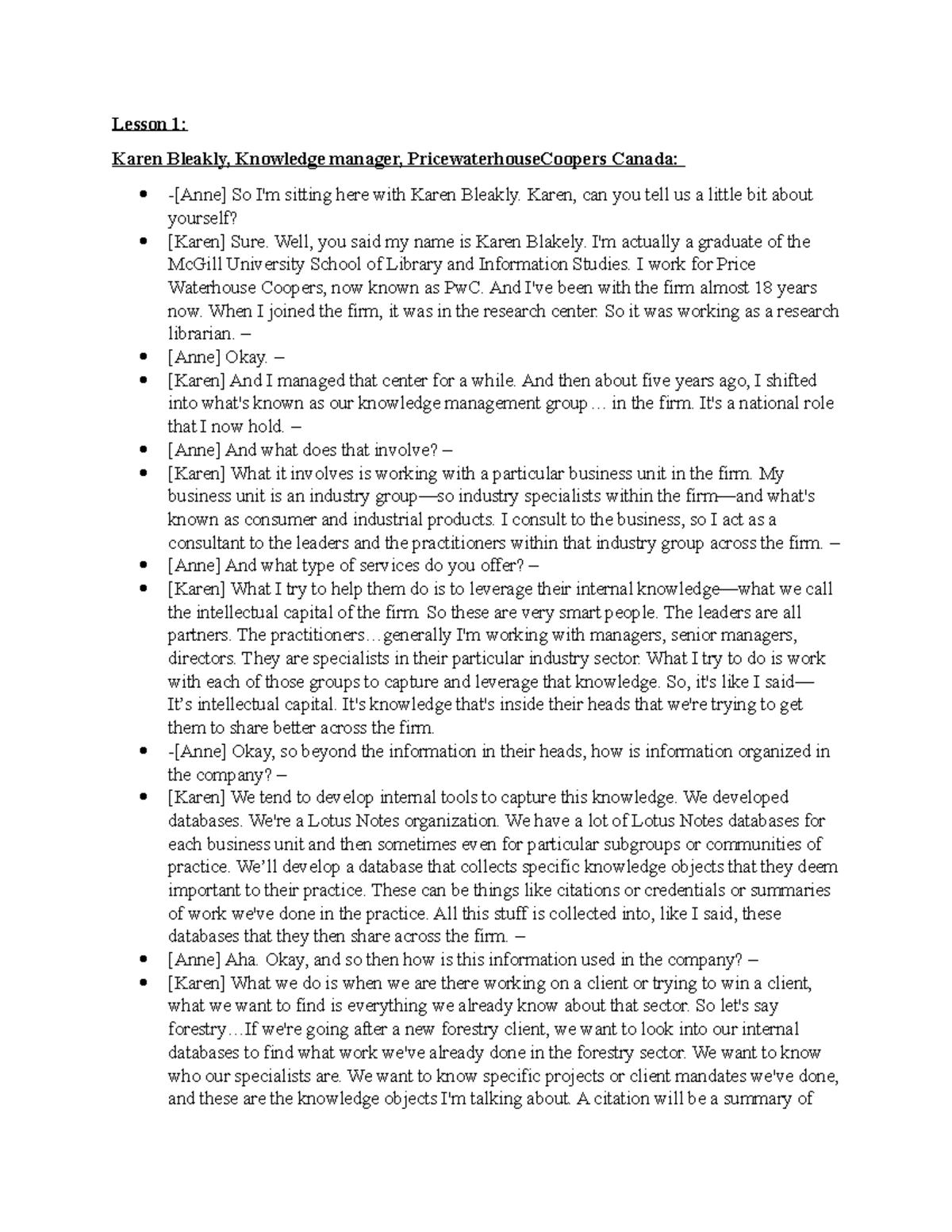 Quiz 1 Notes - sda d as das d as d as - Lesson 1: Karen Bleakly ...