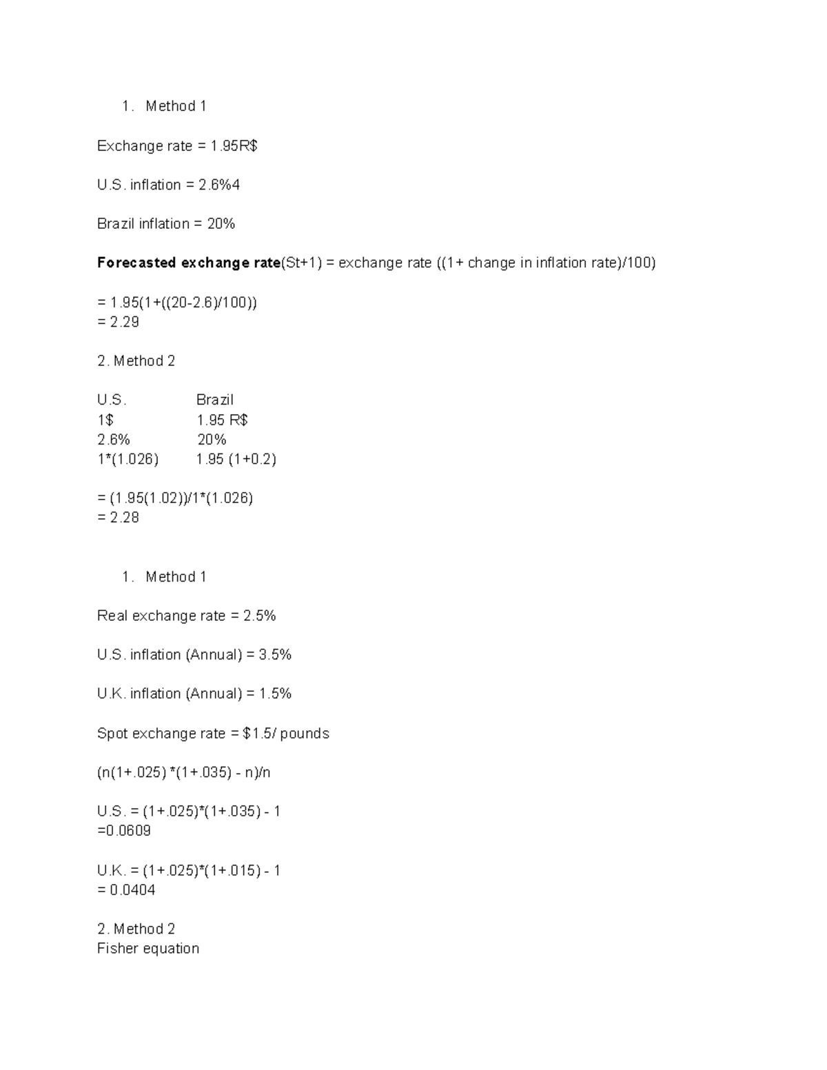 Tutorial Notes 2 - 1. Method 1 Exchange rate = 1$ U. inflation = 2%4 ...