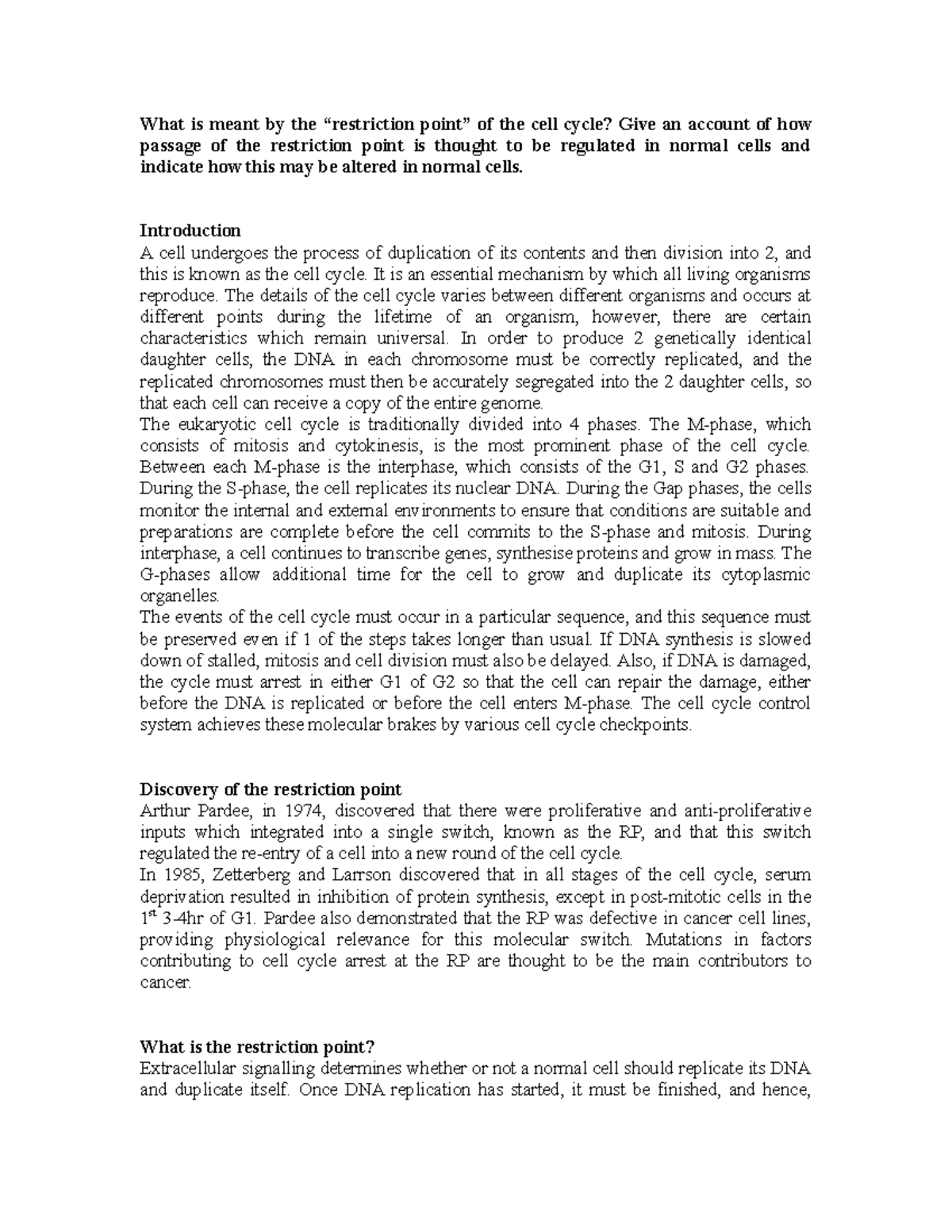 Restrictionpoint-cellcycle - What is meant by the “restriction point ...