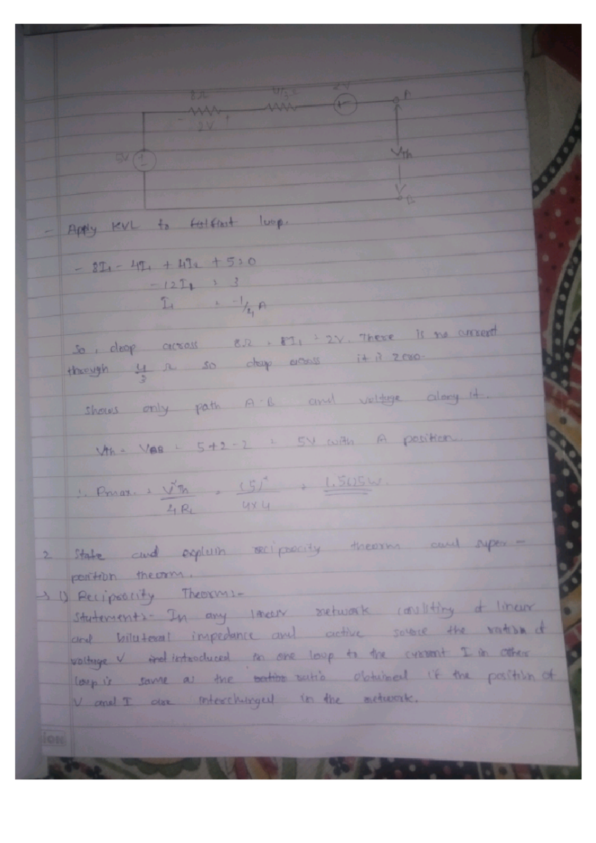 ECA1 - Semester solution - or A t 5V I Vth you Apply KVL to fistfirst ...