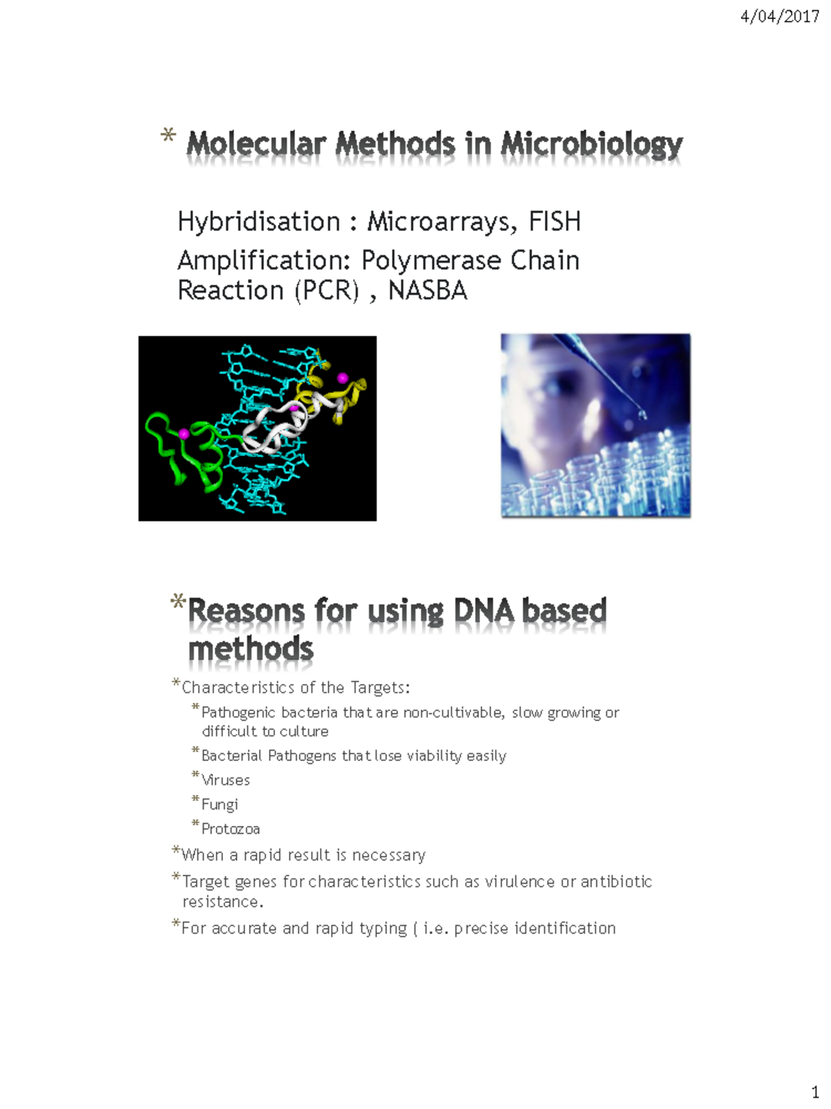 AM17 - 7 Molecular Methods in Microbiology PDF - Hybridisation : Microarrays, FISH Amplification ...