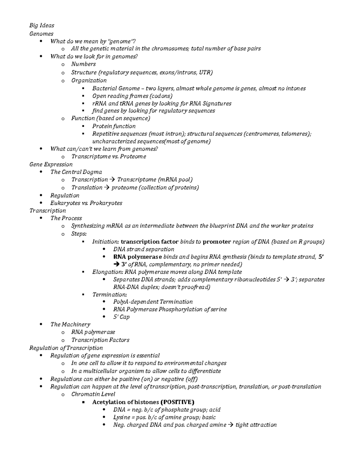 Biology Exam 3 Big Ideas Notes - Genomes What do we mean by “genome”? o ...