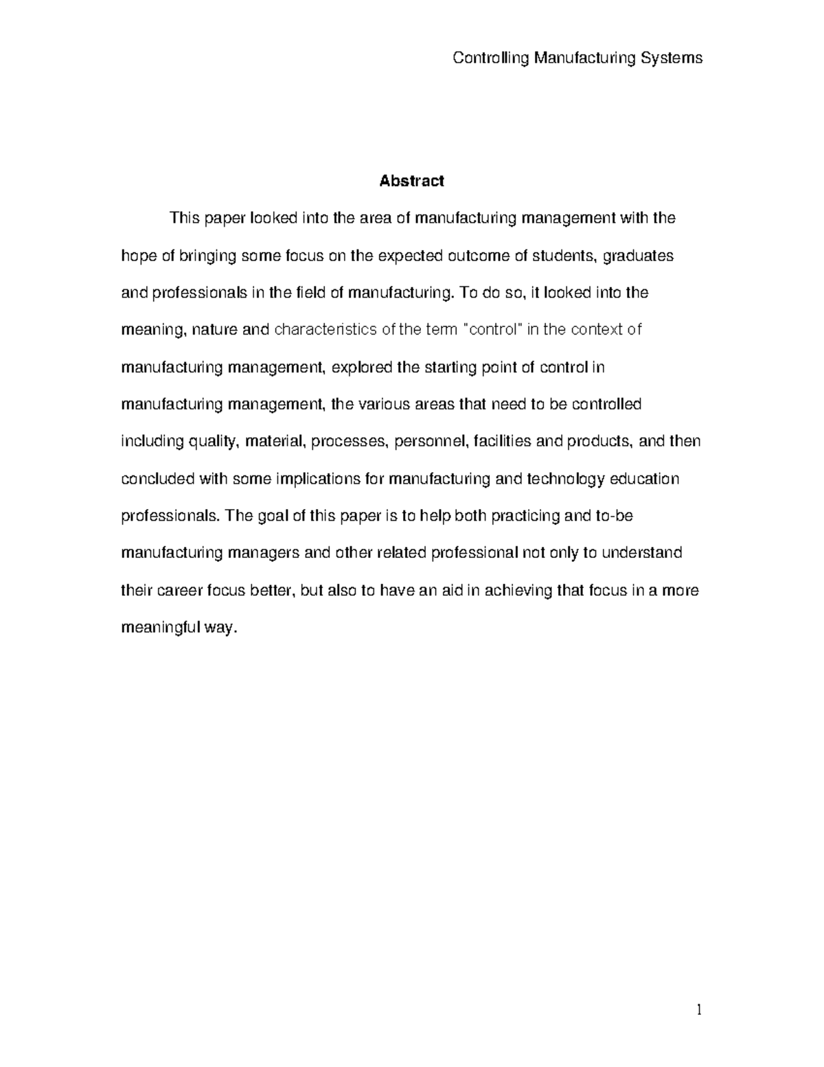 Controlling-Manufacturing-Systems - Abstract This paper looked into the ...