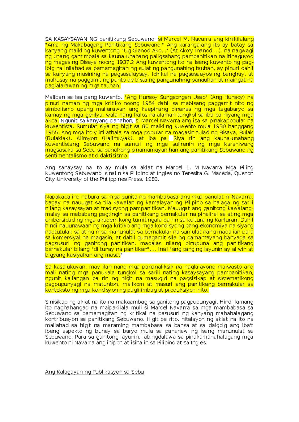 SA Kasaysayan NG panitikang Sebuwano - SA KASAYSAYAN NG panitikang ...