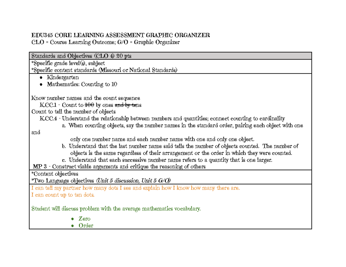 Unit 8 Core Learning Assessment Graphic Organizer - EDU345 CORE ...