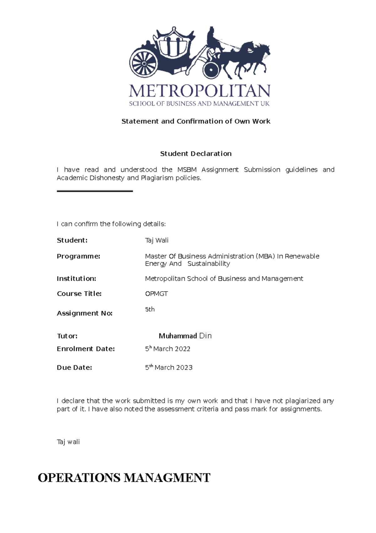 19064130 17061829-assigment-5-corrected - Statement and Confirmation of ...