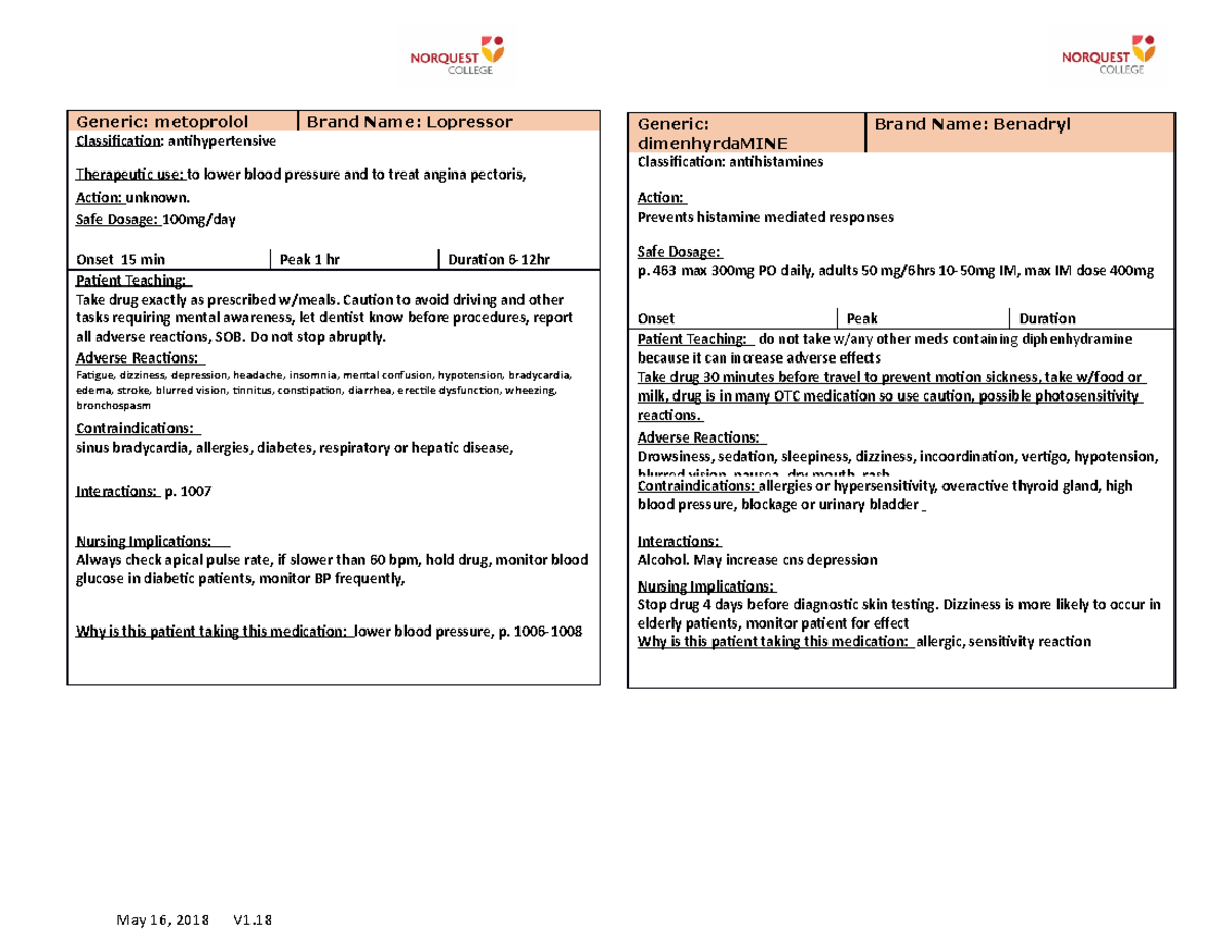 Benadryl - med cards for clinical - May 16, 2018 V1. Generic ...