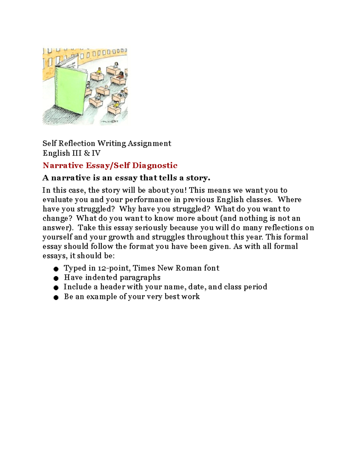 Self Diagnostic Writing Assignment - Self Reflection Writing Assignment ...