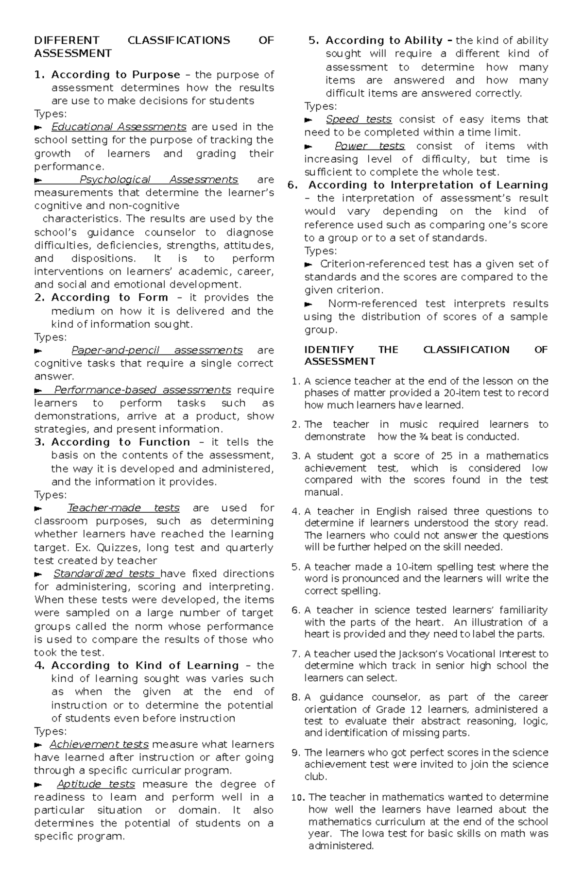 Different Classifications OF Assessment - DIFFERENT CLASSIFICATIONS OF ...